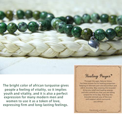 Healing Bracelets for Women - African Turquoise Bracelet - Healing Prayers Crystal Bracelet, 8mm Natural Stone Anti Anxiety Stress Relief Yoga Beads Get Well Soon Gifts