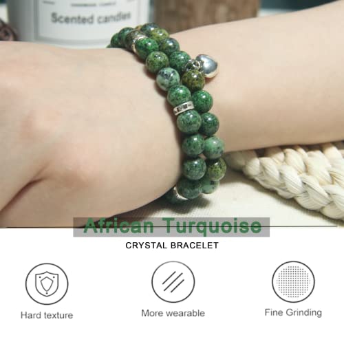 Healing Bracelets for Women - African Turquoise Bracelet - Healing Prayers Crystal Bracelet, 8mm Natural Stone Anti Anxiety Stress Relief Yoga Beads Get Well Soon Gifts