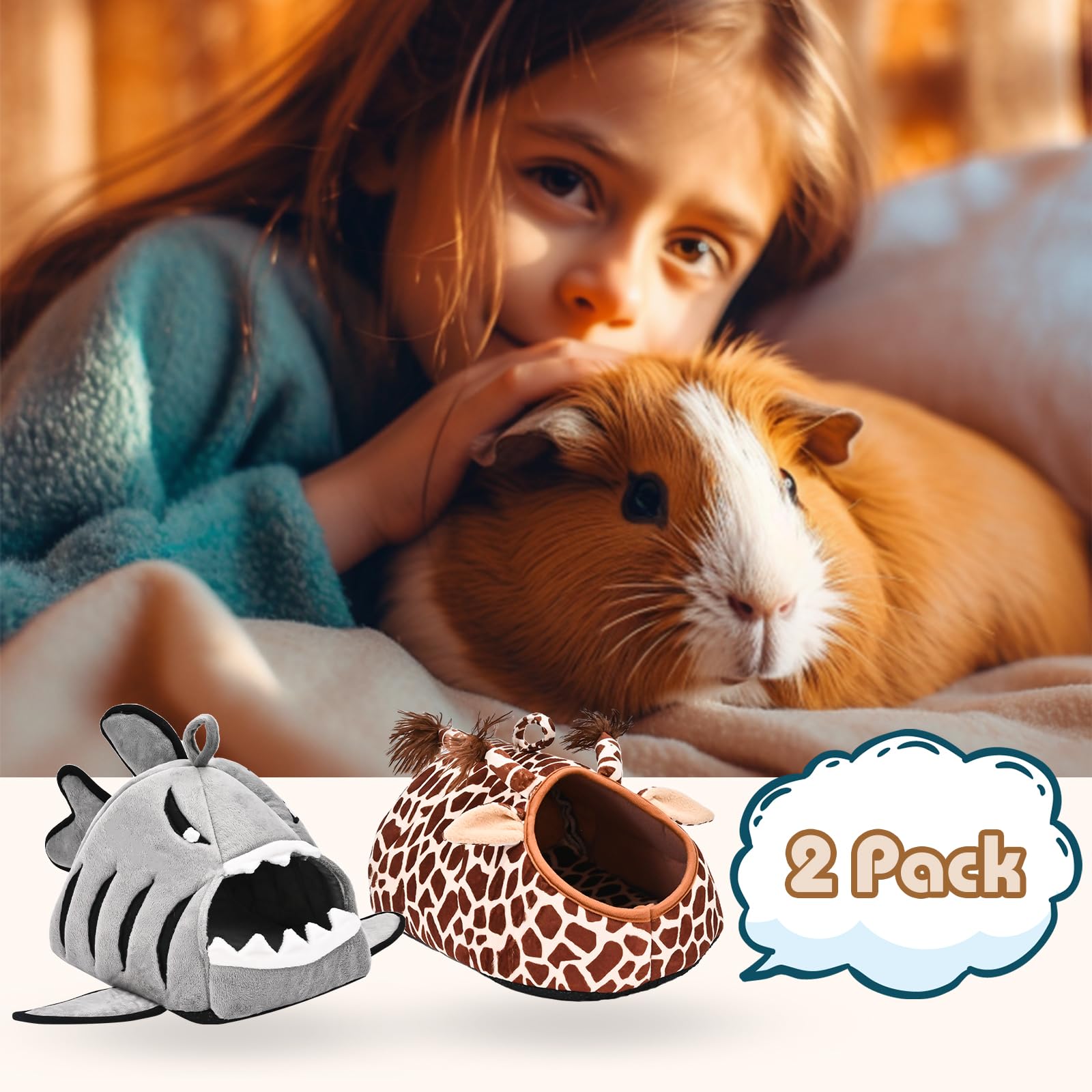 Avont 2 Pack Guinea Pig Bed House Hideout, Small Animal Hideaway Cage Accessories, Washable Warm Sleeping Bed for Dwarf Rabbits Chinchillas Hamsters Hedgehogs Ferrets Bearded Dragons and Rats