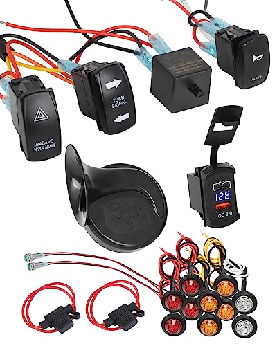 Foruly Universal UTV ATV Turn Signal Kit with Connected Signal/Turn Signal Switch, Sxs Turn Signal Horn Kit with 3.0 Fast Charging Usb for Polaris Dirt Bike Rzr Can-Am Kawasaki