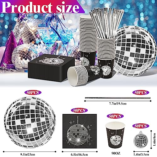 70s Disco Party Supplies Includes 50 Pcs Silver Disco Ball Paper Dinner Plates 50 Pcs Disco Party Cocktail Napkins 50 Pcs Disco Paper Cups 50 Pcs Straws Set for Disco Wedding Birthday Party Picnic