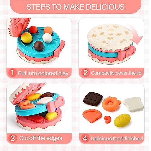 Color Dough Toys,Dough Accessories Set Kitchen Creations Kit Birthday Cake Playset Dough Tools with Molds,Plates,Steamer,Pretend Birthday Party for Boys Girls Kids Ages 2-8 Holiday Gift,23 Pieces