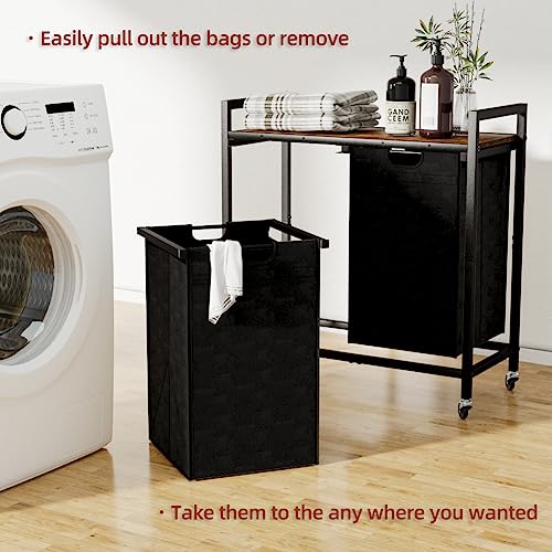 Laundry Hamper, Laundry Basket with 2 Pull-Out and Removable Bags, Rolling Laundry Sorter Cart with Wheels, Top Shelf, 2 × 13.2 Gal (50L) Versatile Organizer for Laundry Room, Bathroom, Black