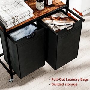 Laundry Hamper, Laundry Basket with 2 Pull-Out and Removable Bags, Rolling Laundry Sorter Cart with Wheels, Top Shelf, 2 × 13.2 Gal (50L) Versatile Organizer for Laundry Room, Bathroom, Black