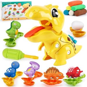 noetoy playdough toys playdough tools accessories dinosaur toy with dino models fine motor toys play dough sets for kids toddlers ages 2-4 4-8 birthday (yellow)