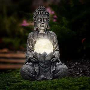 philodwell zen buddha statues with solar light - meditating statue home and garden decor outdoor buddah,solar powered,garden light.