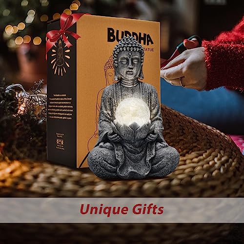 Philodwell Zen Buddha Statues with Solar Light - Meditating Statue Home and Garden Decor Outdoor Buddah,Solar Powered,Garden Light.