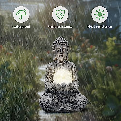 Philodwell Zen Buddha Statues with Solar Light - Meditating Statue Home and Garden Decor Outdoor Buddah,Solar Powered,Garden Light.