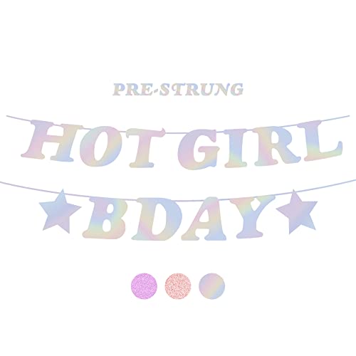 Hot Girl Bday Glitter Banner, Bachelorette Party Decorations Girls' 21st 25th 30th Birthday Party Supplies Pre-Strung Iridescent Bday Sign Shinny Hen Parties Cocktail Parties Wedding Celebrations Photo Backdrop