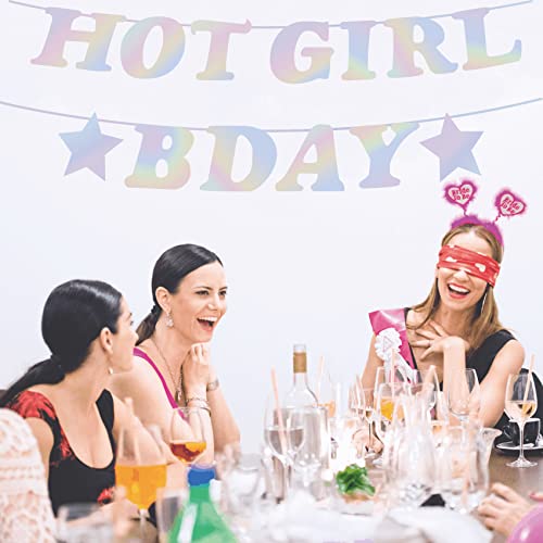 Hot Girl Bday Glitter Banner, Bachelorette Party Decorations Girls' 21st 25th 30th Birthday Party Supplies Pre-Strung Iridescent Bday Sign Shinny Hen Parties Cocktail Parties Wedding Celebrations Photo Backdrop