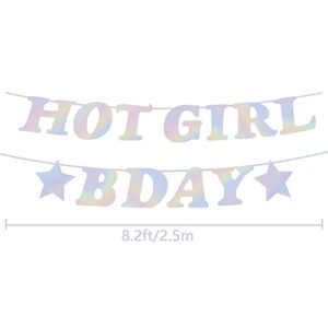 Hot Girl Bday Glitter Banner, Bachelorette Party Decorations Girls' 21st 25th 30th Birthday Party Supplies Pre-Strung Iridescent Bday Sign Shinny Hen Parties Cocktail Parties Wedding Celebrations Photo Backdrop