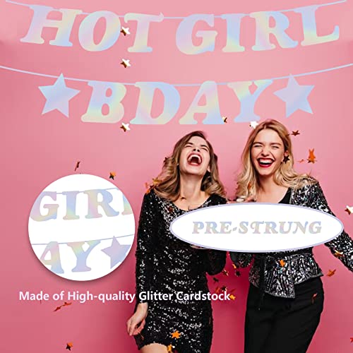 Hot Girl Bday Glitter Banner, Bachelorette Party Decorations Girls' 21st 25th 30th Birthday Party Supplies Pre-Strung Iridescent Bday Sign Shinny Hen Parties Cocktail Parties Wedding Celebrations Photo Backdrop