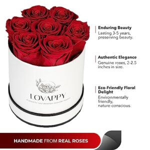 LOVAPPY Preserved Real Roses in a Box Roses That Last Up to 3 Years, Long Lasting Roses Gifts for Her, Valentines Day Gifts for Her (7 Red)