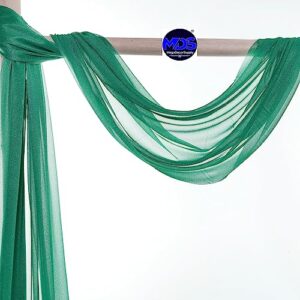 MDS Pack of 2 Panels (30" Width x 20Ft Long) Wedding Arch Draping Fabric Sheer Chiffon Fabric Drapery for Wedding Ceremony Reception Swag and Backdrop Decorations - Emerald Green