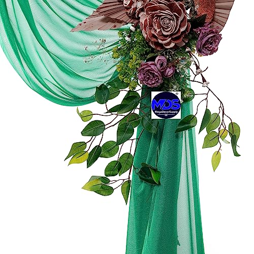 MDS Pack of 2 Panels (30" Width x 20Ft Long) Wedding Arch Draping Fabric Sheer Chiffon Fabric Drapery for Wedding Ceremony Reception Swag and Backdrop Decorations - Emerald Green