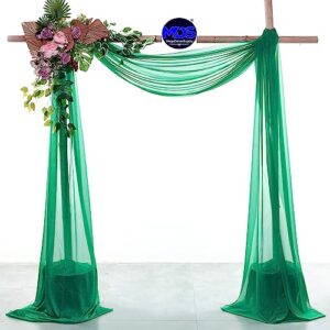 MDS Pack of 2 Panels (30" Width x 20Ft Long) Wedding Arch Draping Fabric Sheer Chiffon Fabric Drapery for Wedding Ceremony Reception Swag and Backdrop Decorations - Emerald Green