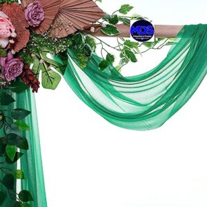 MDS Pack of 2 Panels (30" Width x 20Ft Long) Wedding Arch Draping Fabric Sheer Chiffon Fabric Drapery for Wedding Ceremony Reception Swag and Backdrop Decorations - Emerald Green