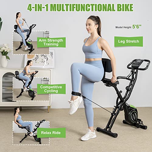 Caromix Folding Exercise Bike, 4 in 1 Stationary Magnetic Cycling Bicycle Upright Indoor Cycling Bike for Home Workout 330LB Capacity (Black)