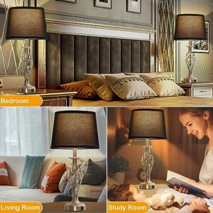 Table Lamp for Bedroom Set of 2 with USB C+A Ports, Brushed Nickel Bedside Lamps with Spiral Cage Base, Fabric Shade, Nightstand Lamp for Living Room Office Reading Bed Side End Table, Bulbs Included