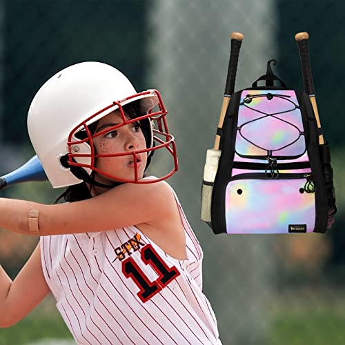 Baseball Bag, Youth Baseball Bag Softball Bat Bag with Vented Shoe Compartment, Baseball Equipment Bag TBall Bat with Fence Hook, for Batting Mitten, Helmet, Teeball Gear Adult Boys Girls Pink