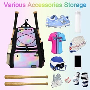 Baseball Bag, Youth Baseball Bag Softball Bat Bag with Vented Shoe Compartment, Baseball Equipment Bag TBall Bat with Fence Hook, for Batting Mitten, Helmet, Teeball Gear Adult Boys Girls Pink