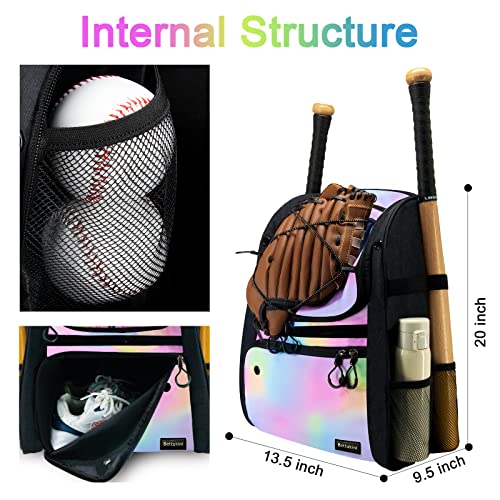 Baseball Bag, Youth Baseball Bag Softball Bat Bag with Vented Shoe Compartment, Baseball Equipment Bag TBall Bat with Fence Hook, for Batting Mitten, Helmet, Teeball Gear Adult Boys Girls Pink