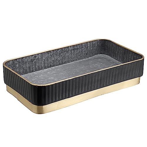 Hipiwe Industrial Style Metal Iron Tray Galvanized Serving Tray for Coffee Table, Home Decorative Centerpiece Tray Rectangular Rustic Bathroom Organizer Tray, Small