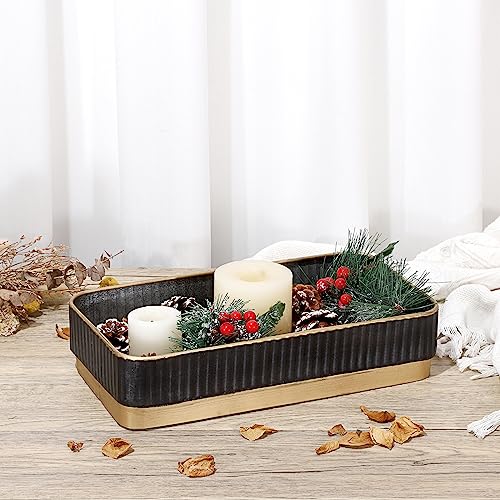 Hipiwe Industrial Style Metal Iron Tray Galvanized Serving Tray for Coffee Table, Home Decorative Centerpiece Tray Rectangular Rustic Bathroom Organizer Tray, Small