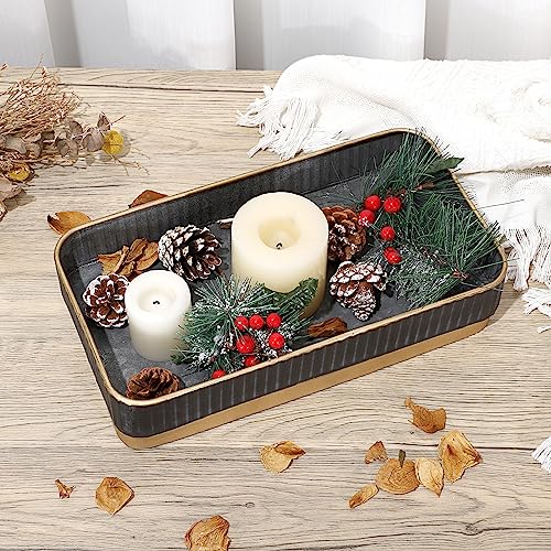 Hipiwe Industrial Style Metal Iron Tray Galvanized Serving Tray for Coffee Table, Home Decorative Centerpiece Tray Rectangular Rustic Bathroom Organizer Tray, Small