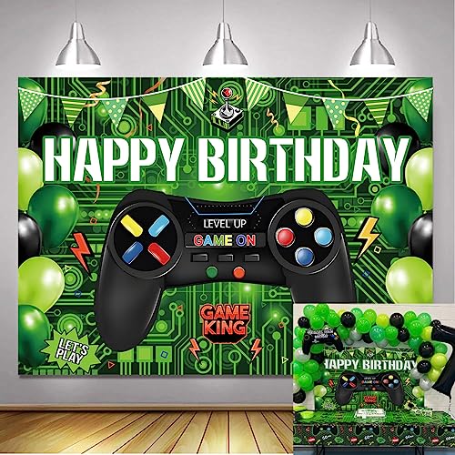 Video Game Theme Party Backdrop Video Game Happy Birthday Backdrop for Game Fans Boys Room Wall Decoration Game Party Photograph Background 7x5ft