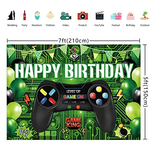 Video Game Theme Party Backdrop Video Game Happy Birthday Backdrop for Game Fans Boys Room Wall Decoration Game Party Photograph Background 7x5ft