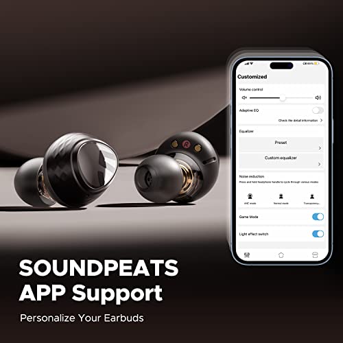 SoundPEATS Engine4 Wireless Earbuds, Hi-Res Bluetooth 5.3 Earbuds with LDAC, Coaxial Dual Dynamic Drivers for Stereo Sound, 70 ms Low Latency, Dual Device Connection, Total 43 Hrs, IPX4, App Control