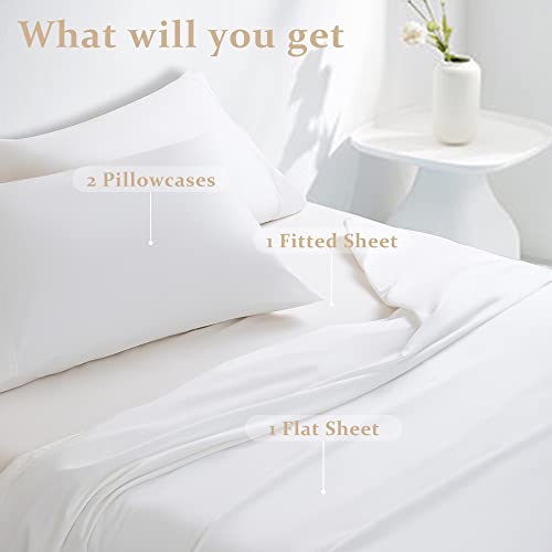 SONORO KATE Cotton Queen Size Sheets - 1000 Thread Count, Luxury 100% Egyptian Cotton Sheets Set, Cooling Bed Sheets, Deep Pocket up to 16" - 4 Piece (White, Queen)