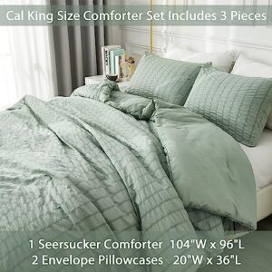 AveLom Sage Green Seersucker California King Comforter Set (104x96 inches), 3 Pieces-100% Soft Washed Microfiber Lightweight Comforter with 2 Pillowcases, All Season Down Alternative Bedding Set