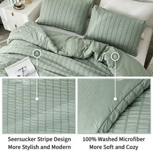 AveLom Sage Green Seersucker California King Comforter Set (104x96 inches), 3 Pieces-100% Soft Washed Microfiber Lightweight Comforter with 2 Pillowcases, All Season Down Alternative Bedding Set