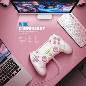 AceGamer Wireless Controller for PS4, Custom Design V2 Gamepad Joystick for PS4 with Non-Slip Grip of Both Sides and 3.5mm Audio Jack! Thumb Caps Included! (Pink-White)