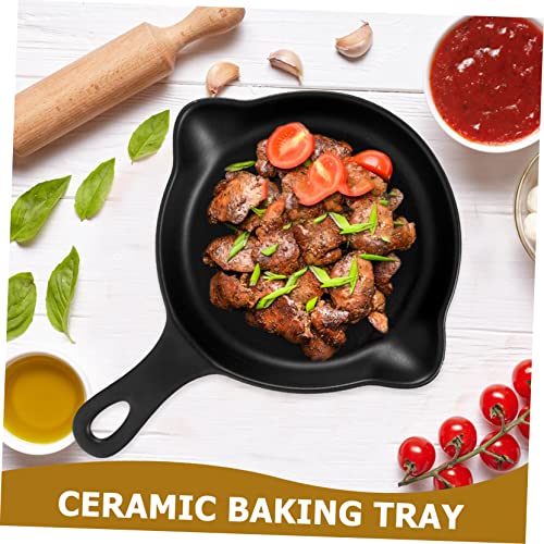 Alipis Ceramic Bakeware Mini Loaf Baking Pans Mini Oven Bread Oven Grill Pans Pancake Maker Bakeware with Handles Handle Baking Dish Cheese Ceramic Pan with Handle Fruit Omelette Plate