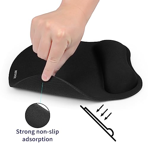 Ergonomic Mouse Pad with Wrist Support with Non-Slip PU Base, Pain Relief Memory Foam Mousepad for Office & Home, Black