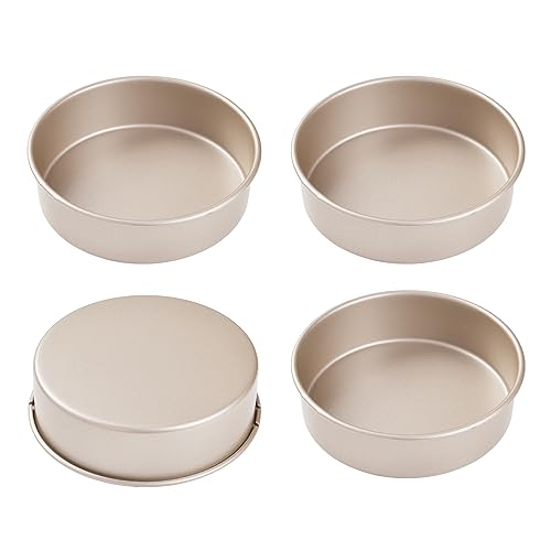 Bakeley Mini Round Cake Pan Set, 4Pcs 6-Inch Non-Stick Round Cake and Loaf Bakeware for Oven and Instant Pot Baking (Champagne Gold)