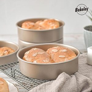 Bakeley Mini Round Cake Pan Set, 4Pcs 6-Inch Non-Stick Round Cake and Loaf Bakeware for Oven and Instant Pot Baking (Champagne Gold)