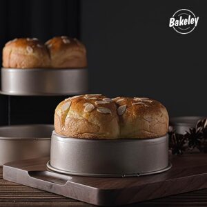 Bakeley Mini Round Cake Pan Set, 4Pcs 6-Inch Non-Stick Round Cake and Loaf Bakeware for Oven and Instant Pot Baking (Champagne Gold)