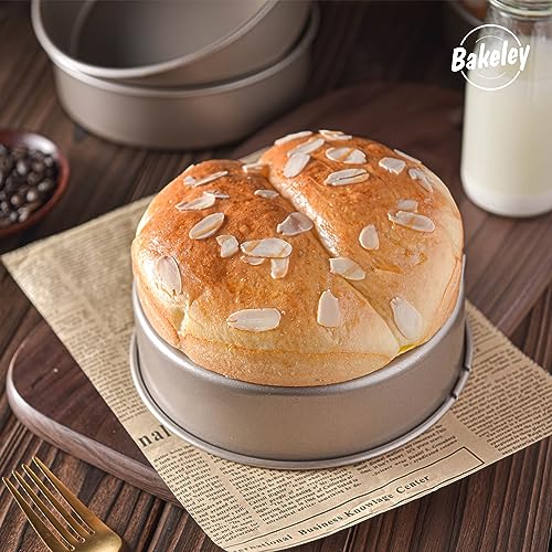 Bakeley Mini Round Cake Pan Set, 4Pcs 6-Inch Non-Stick Round Cake and Loaf Bakeware for Oven and Instant Pot Baking (Champagne Gold)