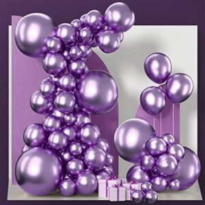 partywoo metallic purple balloons, 130 pcs purple balloons different sizes pack of 18 inch 12 inch 10 inch 5 inch for balloon garland as birthday decorations, party decorations, wedding decorations