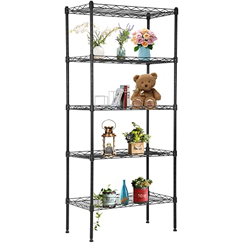 FDW 5 Tier 22L x 12W x 48H Pantry Shelves Adjustable Storage Rack Metal Shelf NSF Shelving Units for Kitchen Garage Small Places Commercial,Black