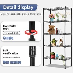 FDW 5 Tier 22L x 12W x 48H Pantry Shelves Adjustable Storage Rack Metal Shelf NSF Shelving Units for Kitchen Garage Small Places Commercial,Black