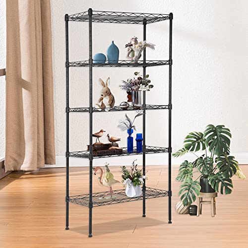 FDW 5 Tier 22L x 12W x 48H Pantry Shelves Adjustable Storage Rack Metal Shelf NSF Shelving Units for Kitchen Garage Small Places Commercial,Black