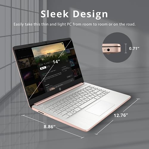 HP 2022 Stream 14" HD BrightView Laptop, Intel Celeron N4120 Processor, 4GB RAM, 64GB SSD, Intel HD Graphics, 720p Webcam, 1 Year Office 365, Rose Gold, Win 11, 32GB Snowbell USB Card