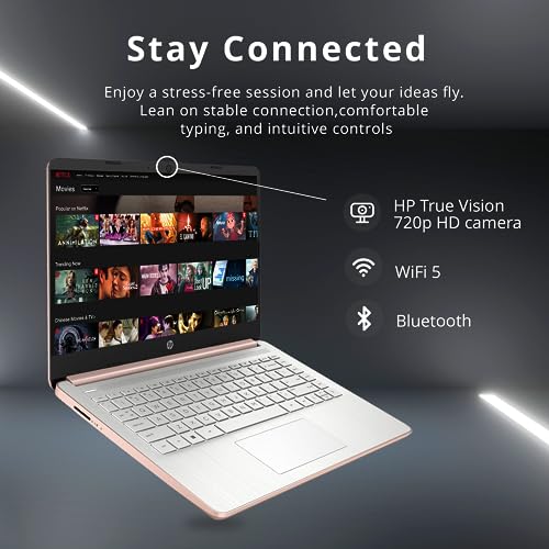 HP 2022 Stream 14" HD BrightView Laptop, Intel Celeron N4120 Processor, 4GB RAM, 64GB SSD, Intel HD Graphics, 720p Webcam, 1 Year Office 365, Rose Gold, Win 11, 32GB Snowbell USB Card