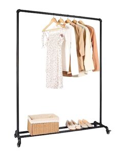 oldrainbow industrial pipe clothing rack,63in dress rack clothes rack,vintage clothing racks on wheels,retail rack mobile coat rack metal garment rack(black)