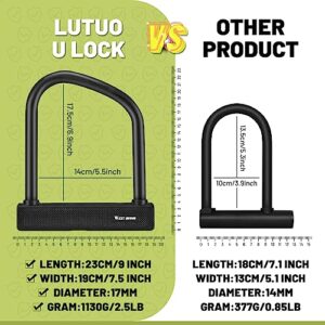 LuTuo U Bike Lock with Key, 17mm Bike Locks Heavy Duty Anti Theft Carbon Steel Bicycle Lock High Security Ebike Lock for Electric Scooter Mountain Bikes Wheel